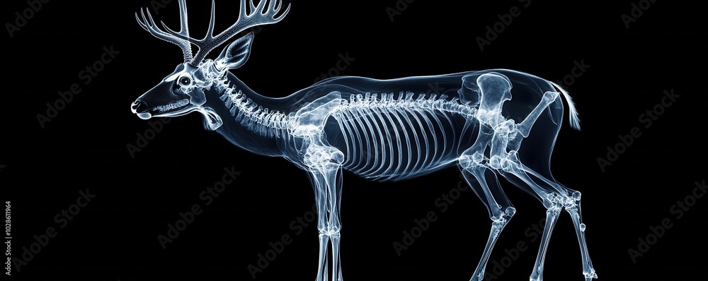 Detailed X-ray of a deer s glowing skeleton, showcasing antler ...