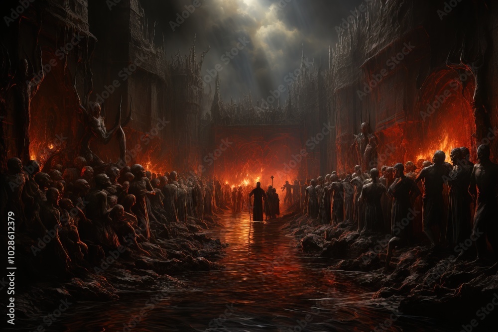 Satan is in hell. Religious demon. Devil's fire. The afterlife of ...