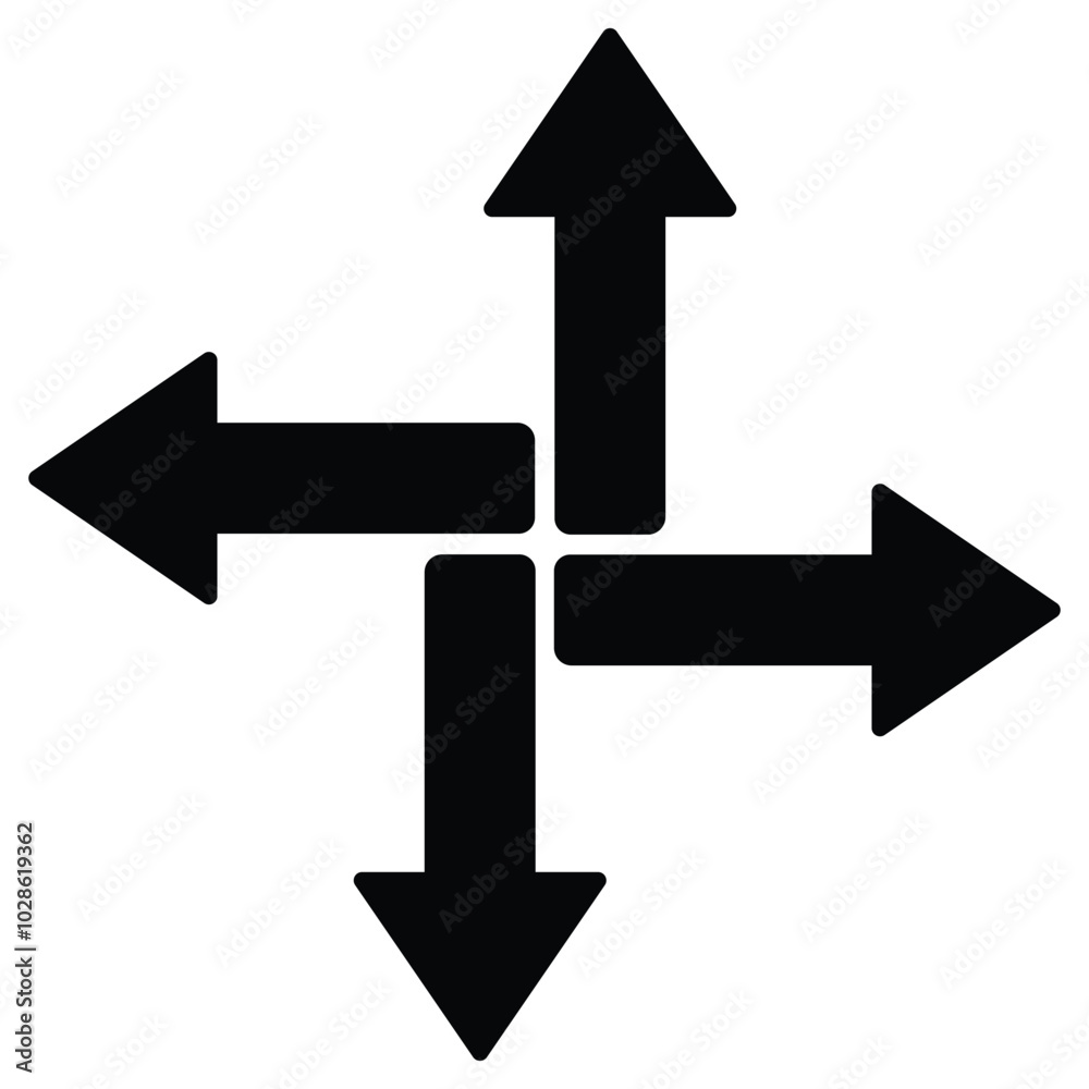 Black and White Four Side Arrow. Four-sided arrow icon. Four direction ...