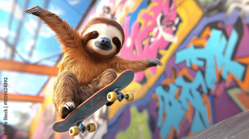 Skateboarding Sloth Performing Tricks at Skatepark A fun, animated ...