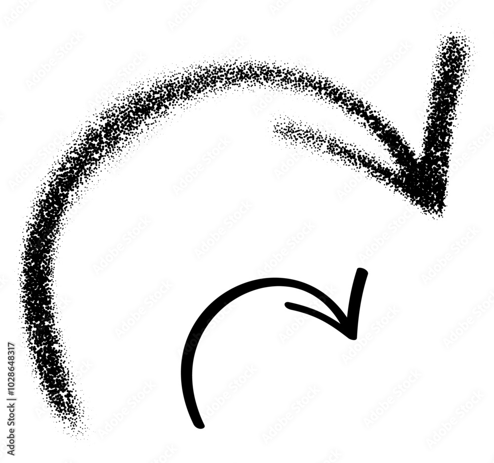 Curved arrow with dotted motion effect transitioning to solid ...