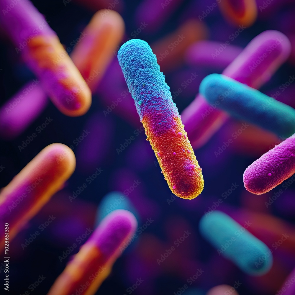 Colorful microscopic bacteria floating in black background. Ideal for ...
