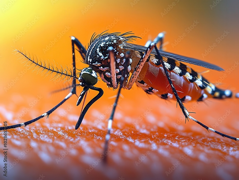 close-up of an aedes mosquito, representing the menace of dengue fever ...
