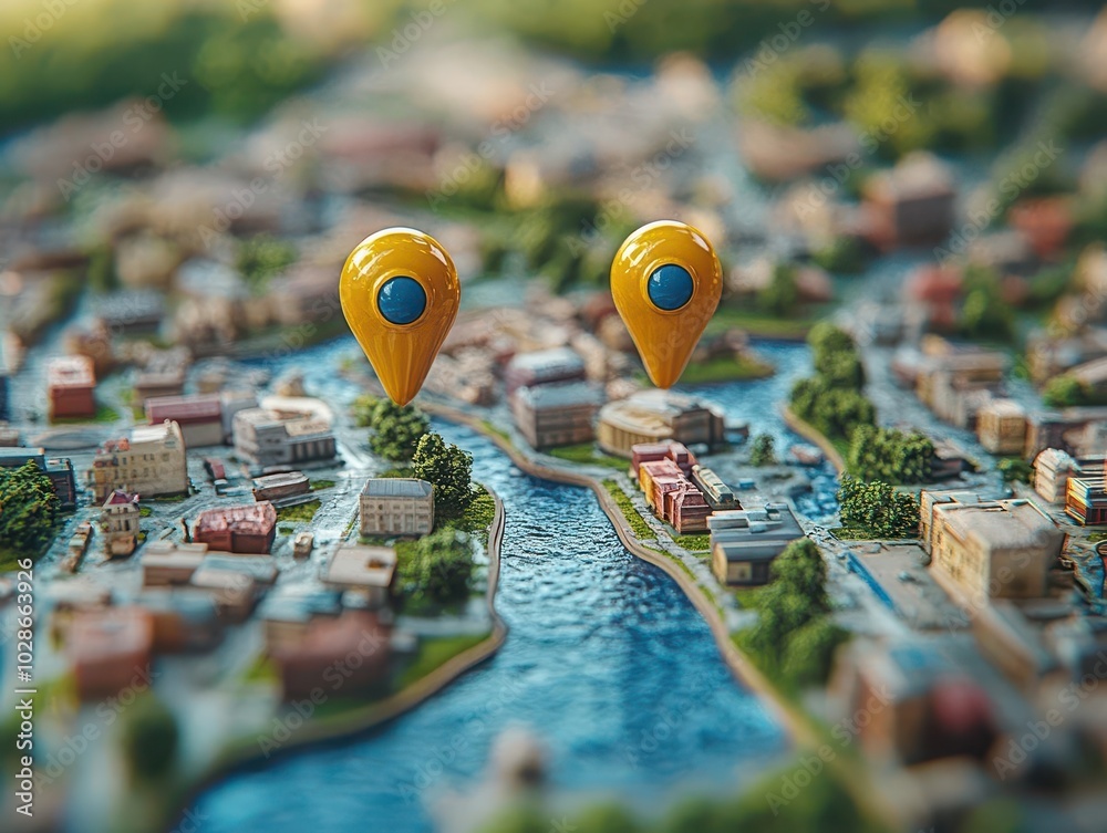 detailed map highlighting a specific location with two vibrant pins ...