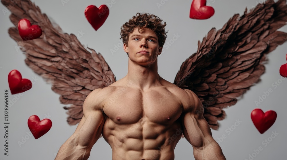 Cupid with an evil grin, sending heart-shaped arrows flying through the ...