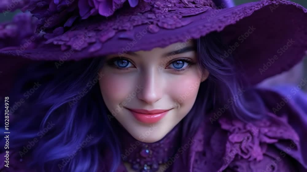 Portrait of a shy young lady with beautiful captivating blue eyes and a ...