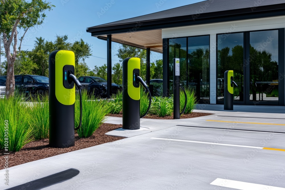 Parking lot with two electric charging stations. parking lot is ...