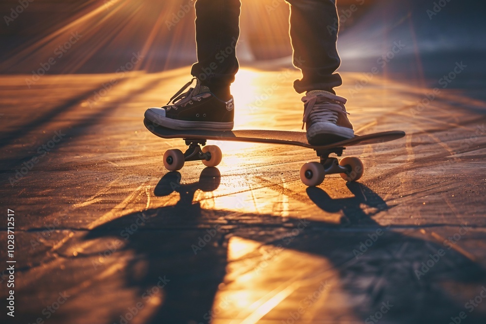 Riding a board on a smooth surface in a skate facility. Stock Photo ...