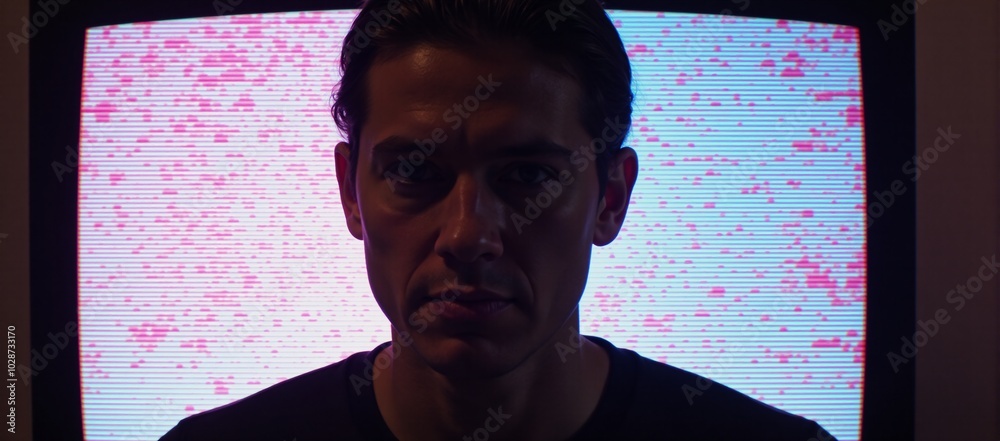 Digital art depicts futuristic distorted TV screen effect with post ...