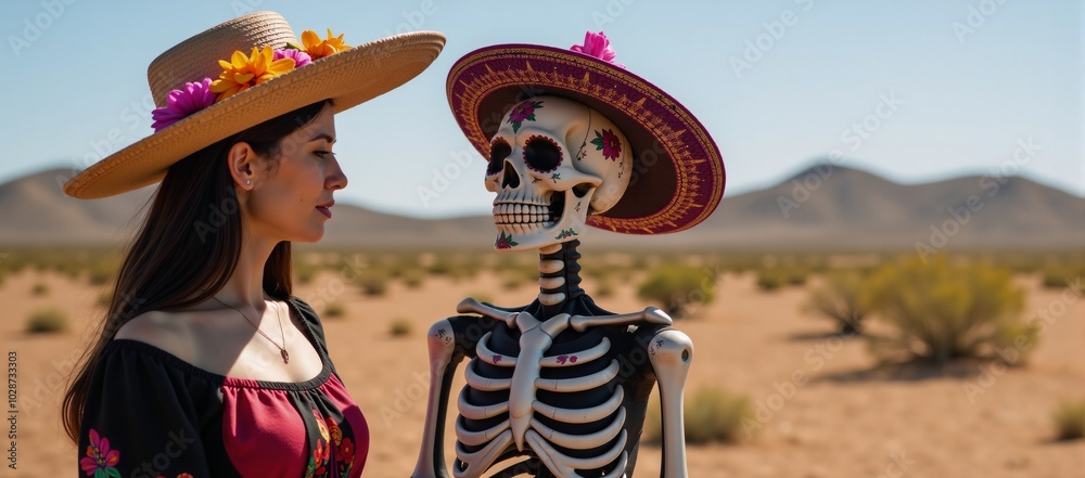 A floral calavera of The Grim Reaper as both La Llorona and La Santa ...