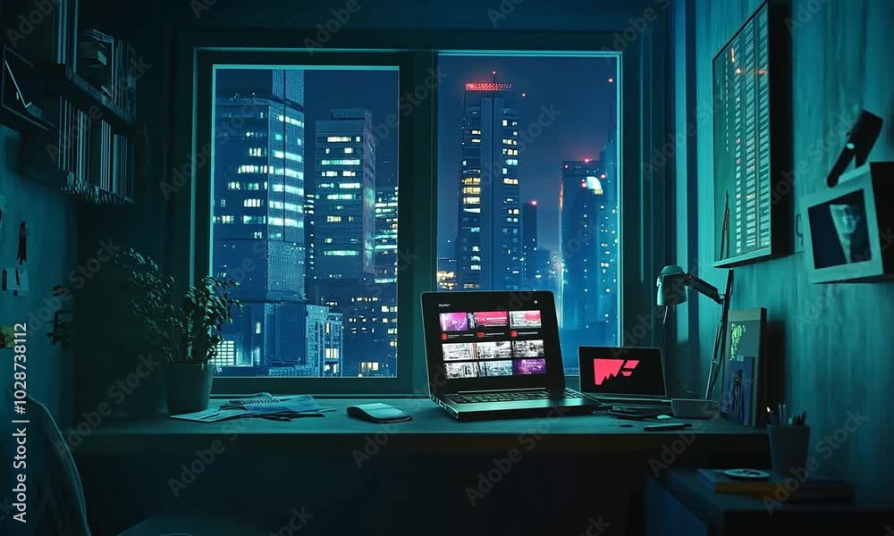 Computer desk setup, lofi Anime style illustration, flat art, anime ...