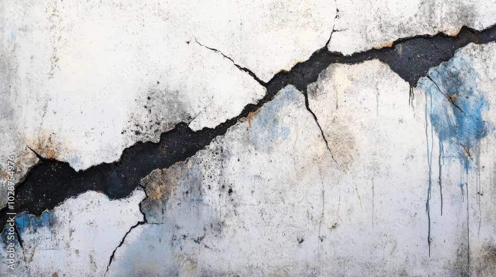 Abstract cracked concrete with layers of worn texture, sharp black and ...