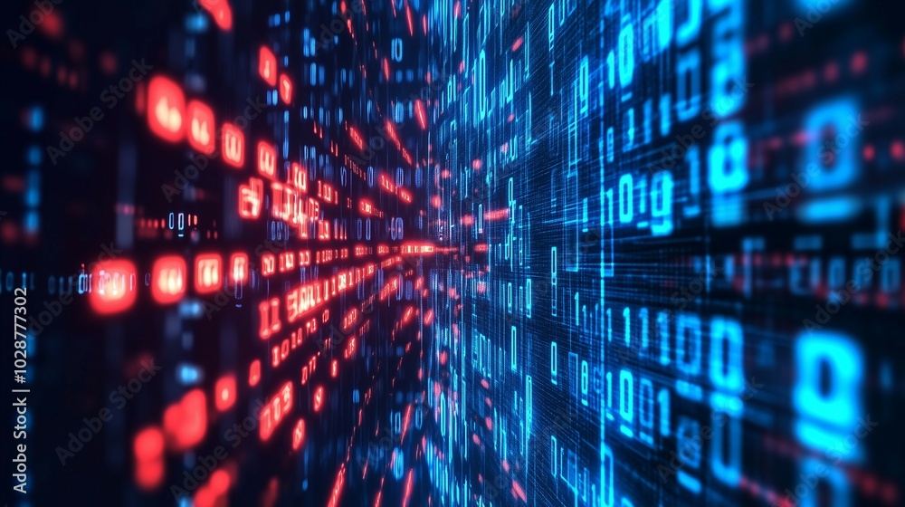 A digital battleground where a hacker sends streams of malicious red code towards a firewall ...