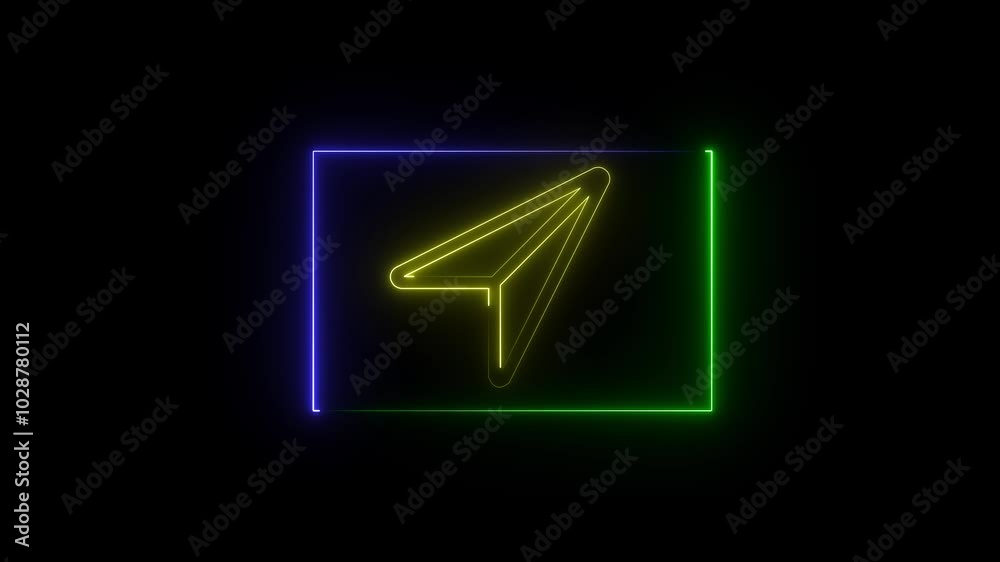 neon glowing Telegram social media icon: neon vibrant style reveal animation with transparency ...