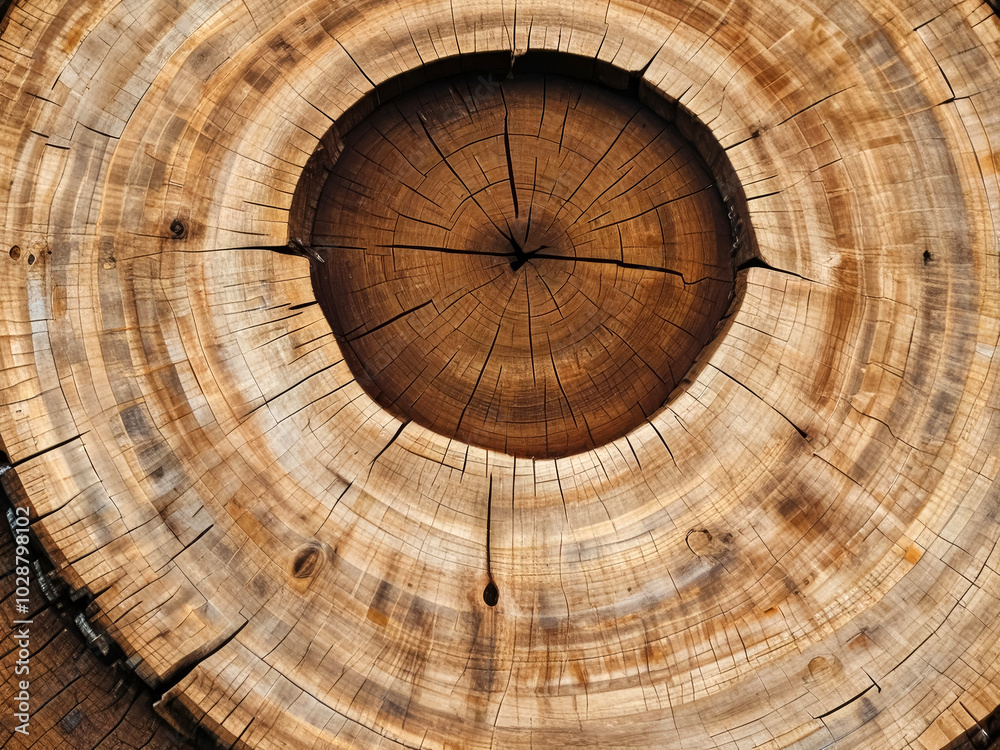 Cross-section of a tree trunk, structure of the rings of a perennial ...