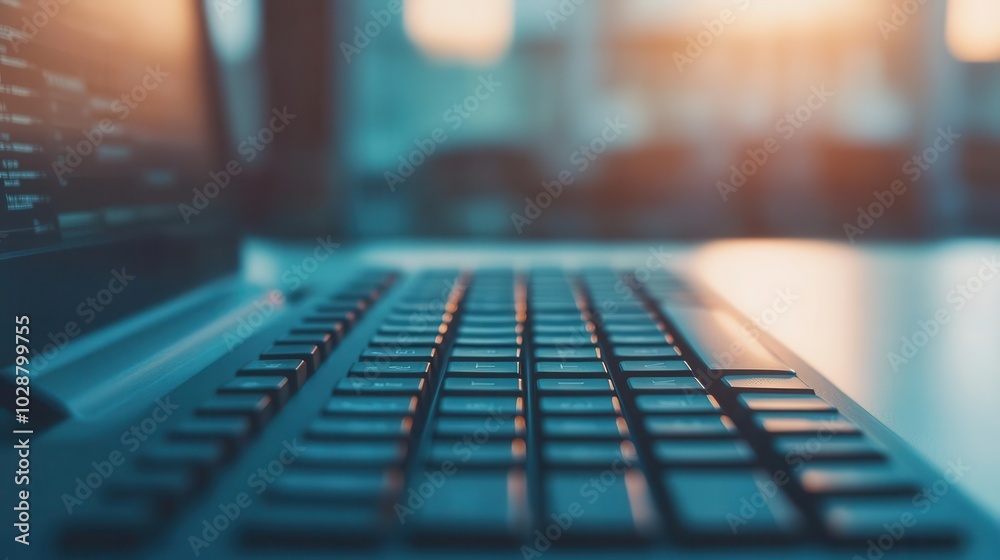 The rhythmic sound of typing on a keyboard in a quiet office focus on ...