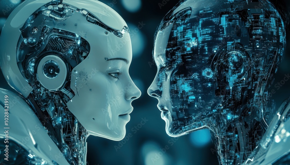 AI robots engaging in human-like interaction and neural connection ...