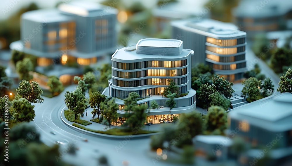 Realistic architectural scale model of a modern business park ...