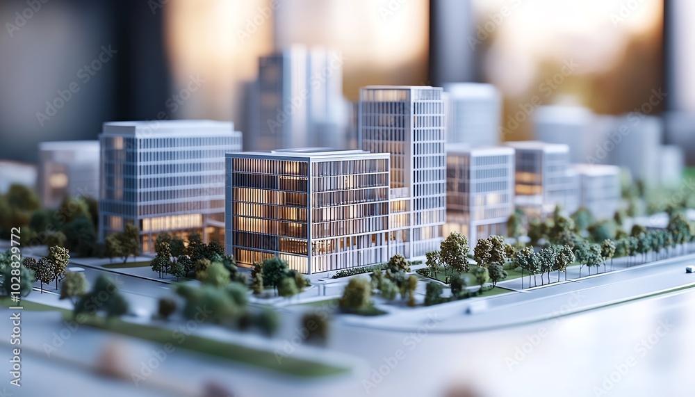 Realistic architectural scale model of a modern business park ...