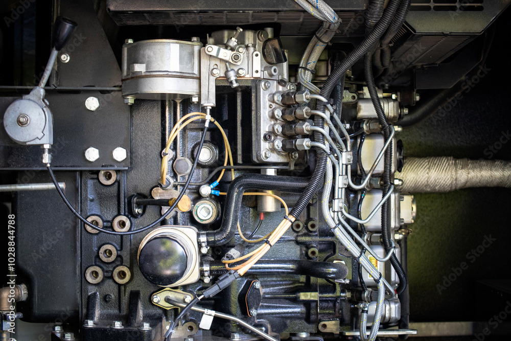 Detailed view of a modern pumping station engine highlighting various ...