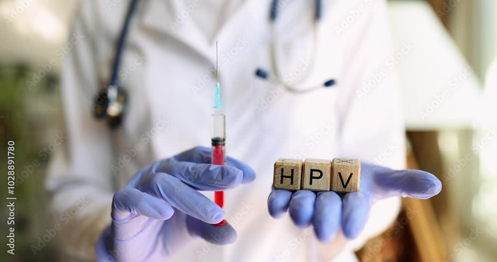 HPV virus vaccine with syringe in doctor hands. Papillomavirus ...