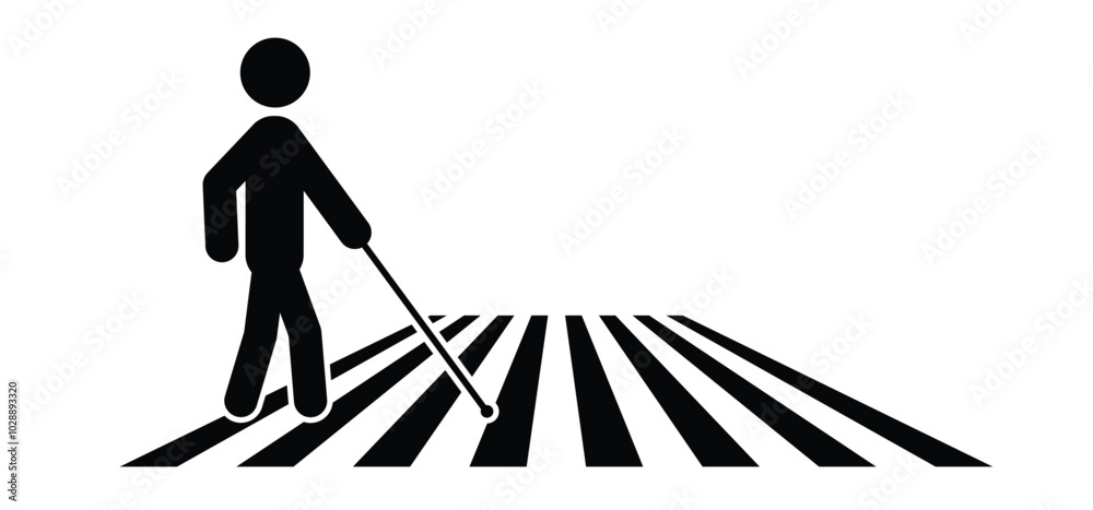 Disability symbol. Blind man sign, with guide dog and walking stick ...