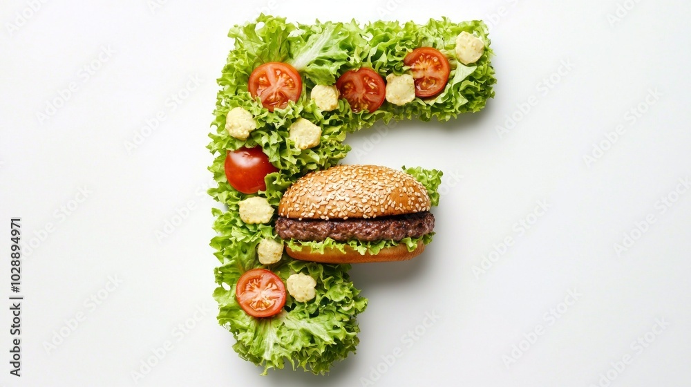 artistic arrangement of ingredients showcases the letter F crafted from ...