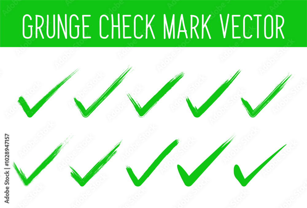 Vetor de Check mark. Green grunge check mark. Hand drawn check signs ...