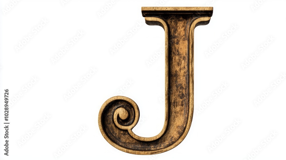 striking letter J features a unique antique column texture, beautifully ...