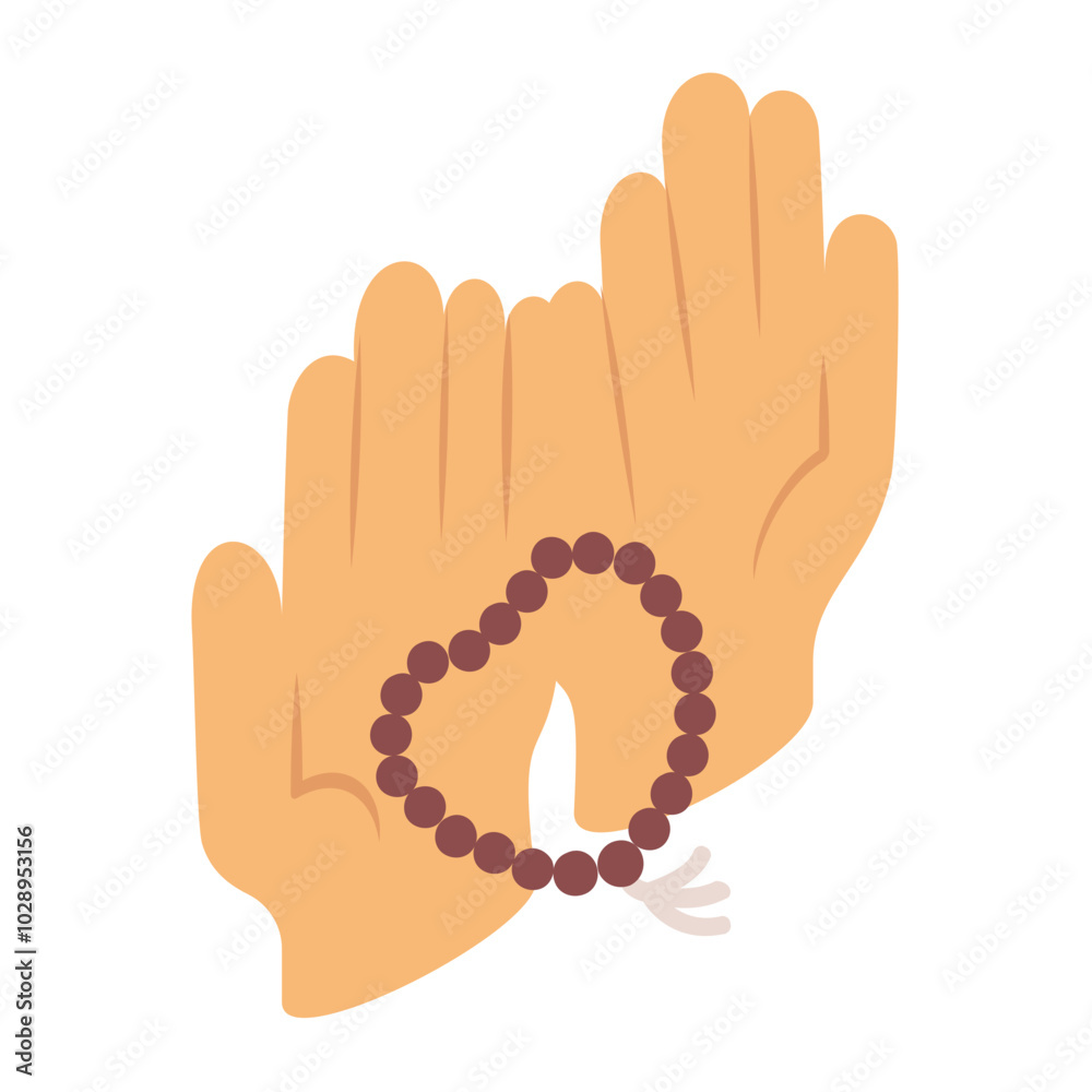 Raising Hand for Prayer with Bead Tasbih isometric concept, dua to ...