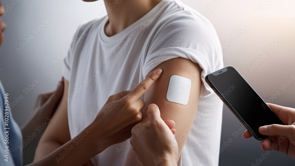 person checking there sugar level, Person scanning their digital health ...