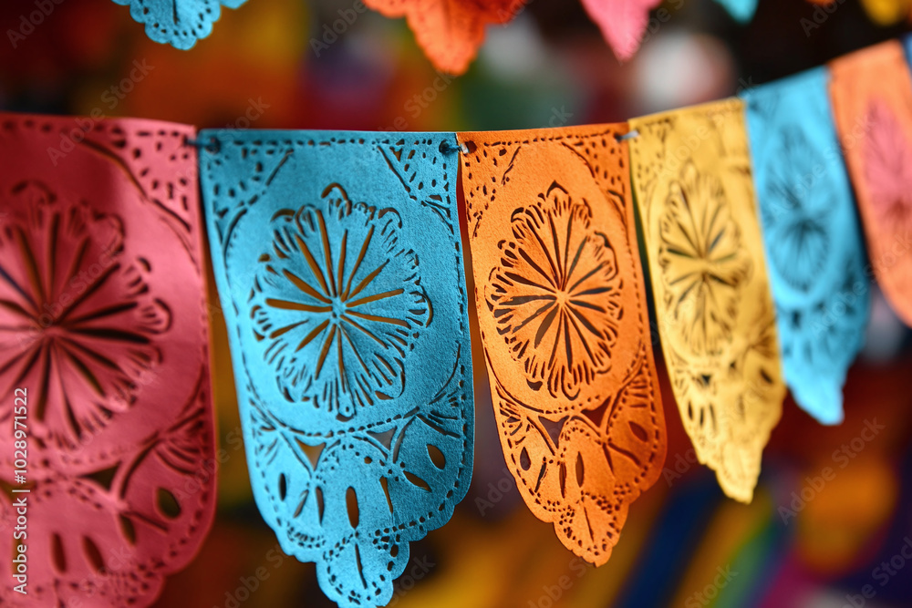 Handcrafting papel picado banners for a fiesta. Stock Photo | Adobe Stock