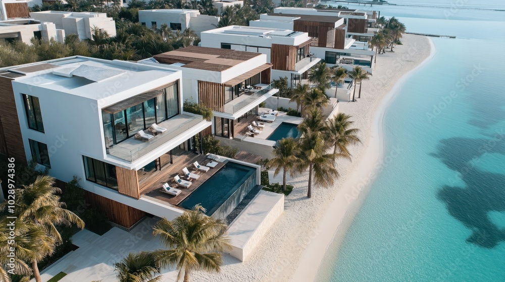 Beautiful beachfront modern villas with private pools, large windows ...