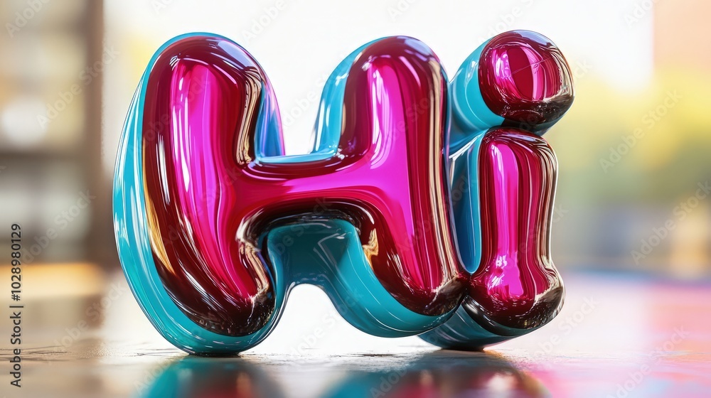 "Hi" in Cursive Graffiti Typeface with 3D Typography Effect, Glossy ...