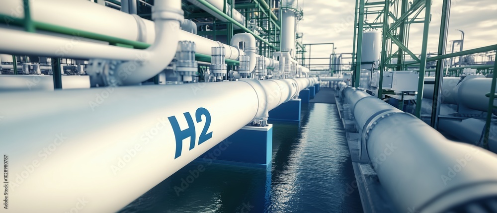 This detailed image showcases an industrial hydrogen infrastructure ...