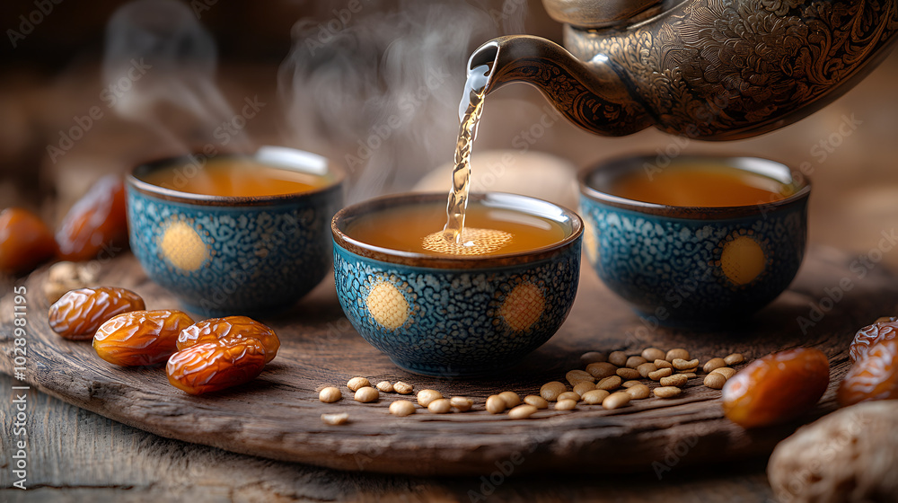 A Photograph of an Arabic-Style Teapot Pouring Coffee into a ...