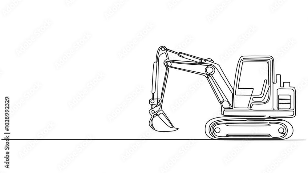 animated continuous single line drawing of an excavator, line art ...