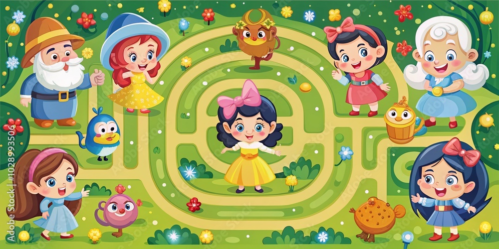 Journey through a cute, whimsical labyrinth with Snow White, cheerful ...