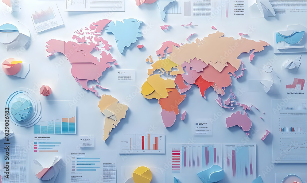 Colorful Paper World Map with Data Visualizations Stock Illustration ...