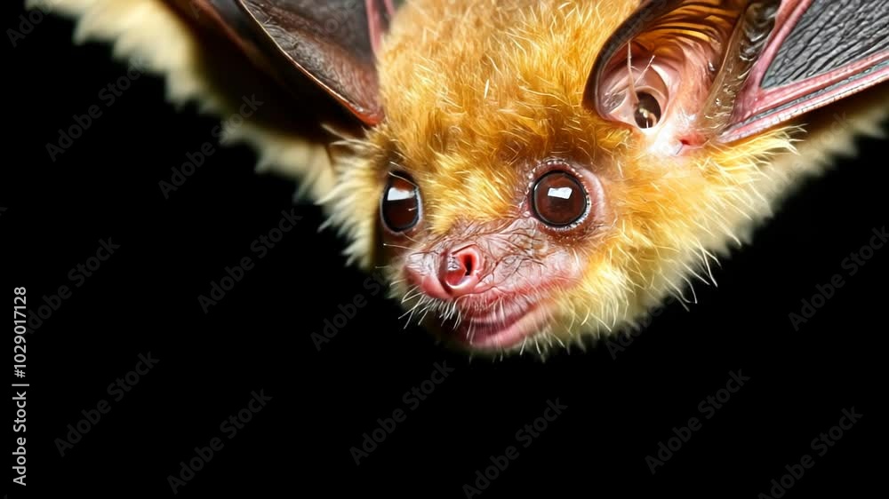 Close-up of a bat showcasing its detailed fur and facial features ...