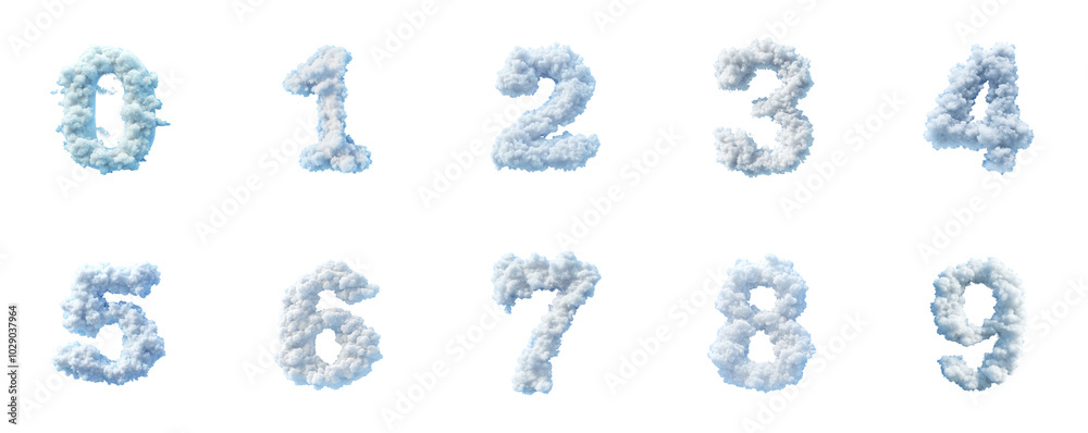 Fluffy cloud numbers 0 to 9 isolated on transparent background for ...