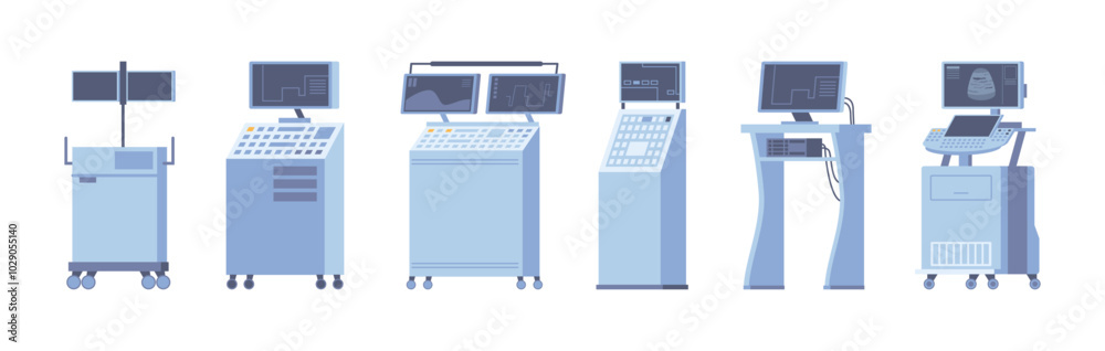 Hospital medical ultrasound diagnostic facility equipment. Vector MRI ...