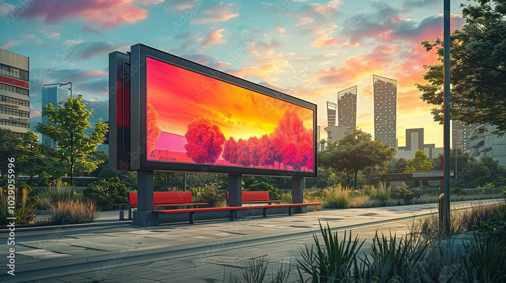 Digital billboard mockup with vivid, animated ads and high-resolution ...