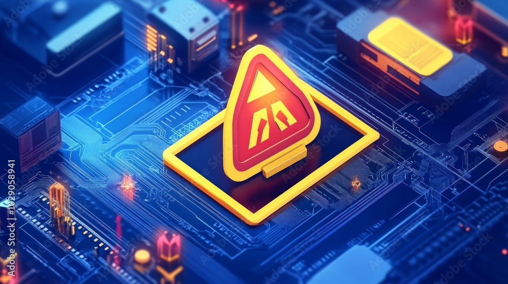 Digital System Error Warning, a bold caution sign illustrating a ...