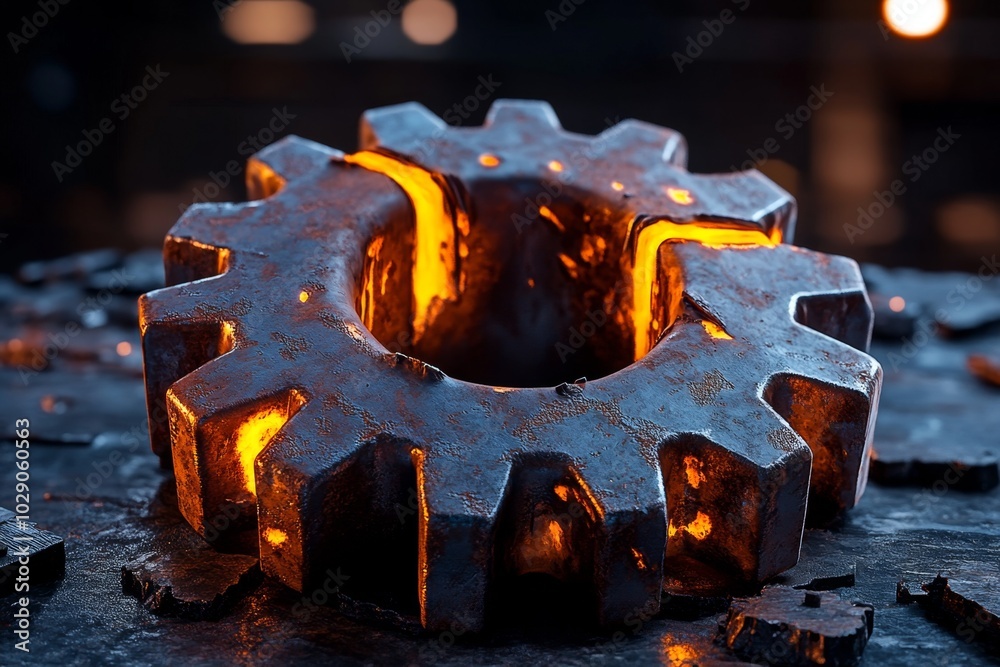 3D model of a rusted metal gear, with intricate textures of the ...