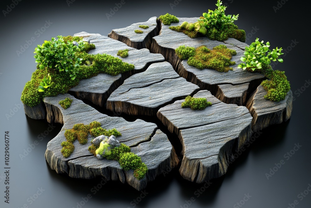 3D model of an ancient tree bark texture, with every crack, groove, and ...