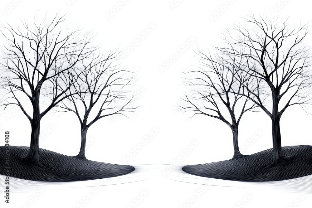 Minimalist line drawing of a hidden forest path, with just a few lines ...