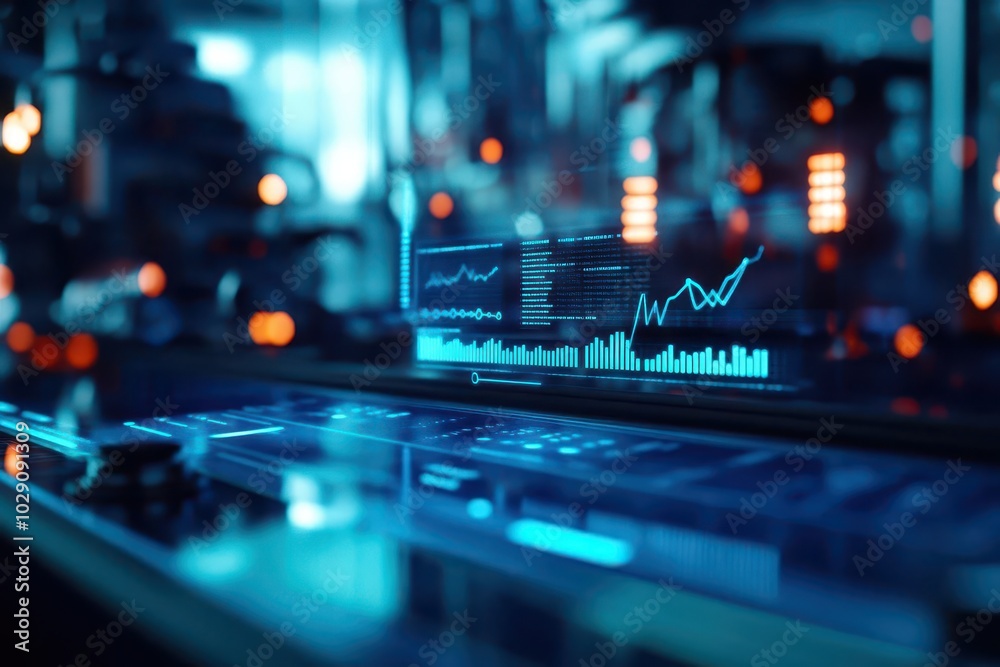 Futuristic digital interface displaying realtime analysis of goods in ... Futuristic digital interface displaying realtime analysis of goods in ...