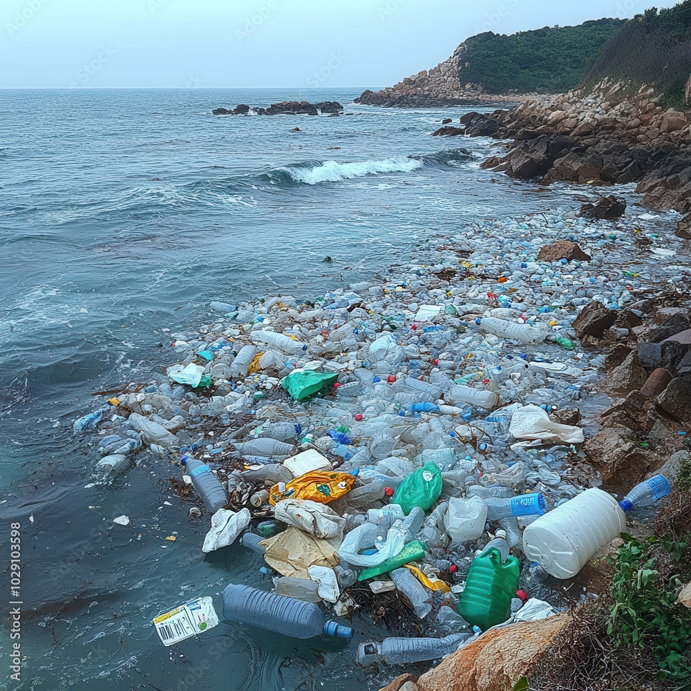 Coastal Pollution Crisis: Ocean and Beach Suffocated by Plastic Waste ...