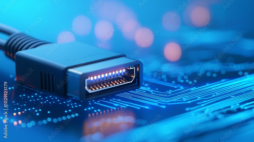 Close-Up of Power Source Connection in Desktop Setup - HDMI Input ...